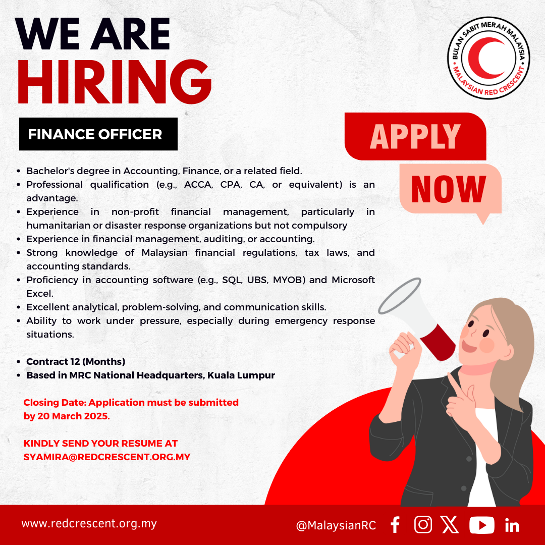 Job Vacancy : Finance Officer - Malaysian Red Crescent Society Community