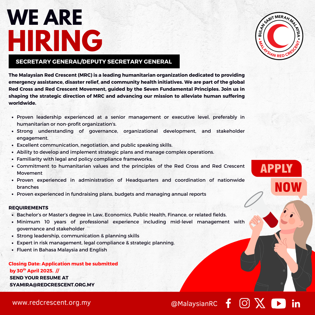 Job Vacancy : Secretary General / Deputy Secretary General - Malaysian ...